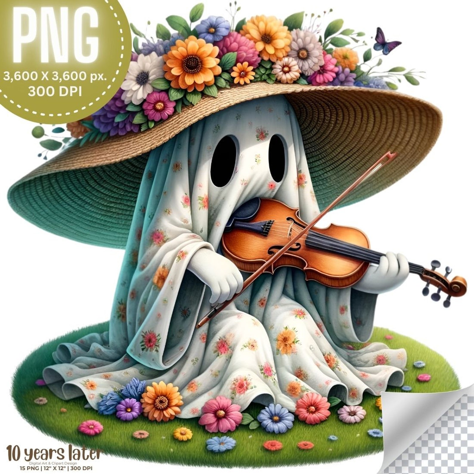 Spring Ghost Hight Quality Clipart 15 PNG Cute Ghost Spring Garden ...