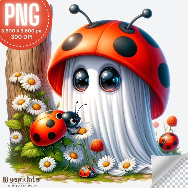 Boo Bug Watercolor Ladybug Ghost High Quality Clipart 15 PNG, Cute Red ...