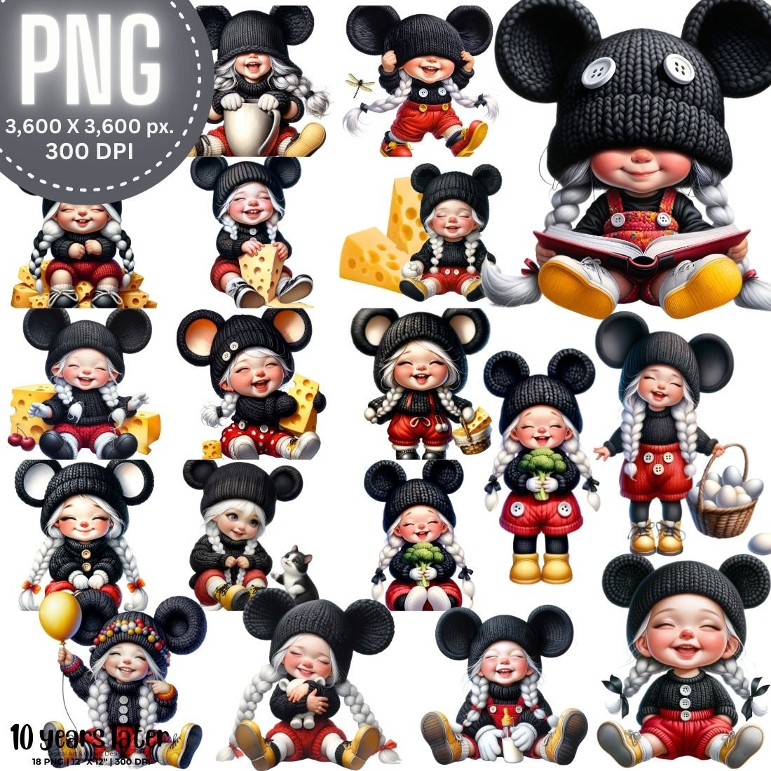 Mouse Girl Gnome Clip Arts 18 Pngs Cute Female Gnome Watercolor, Mice ...