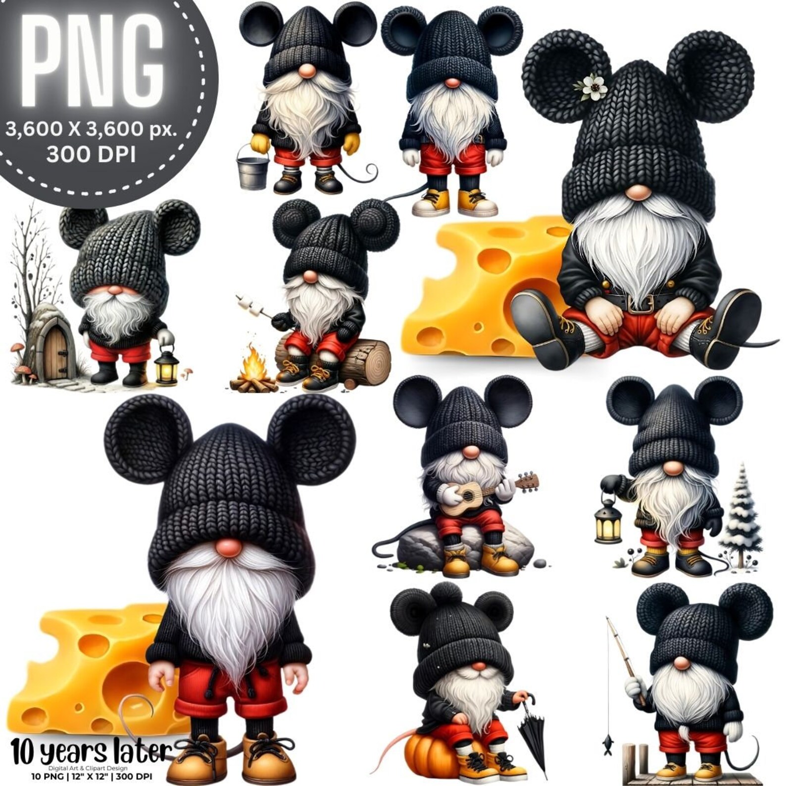 Mouse Gnome Clip Arts 10 Pngs Cute Gnome Watercolor, Mice Gnome, Rat ...