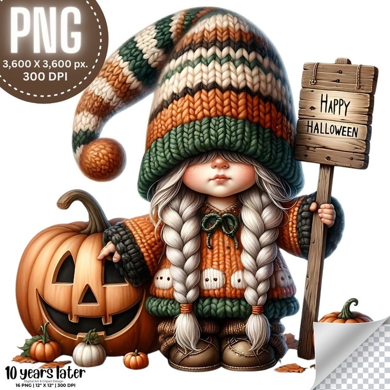 Jack-o-lantern Girl Gnome Clip Arts 17 PNG | Cute Female Gnome ...