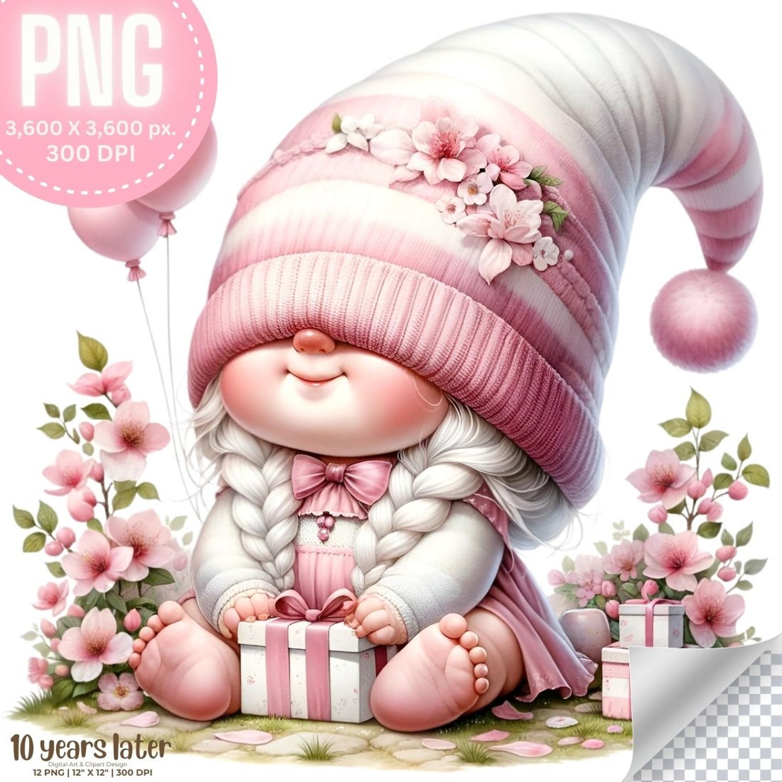 Cherry Blossom Girl Gnome! Watercolor Female Gnome High Quality 12 Pngs ...