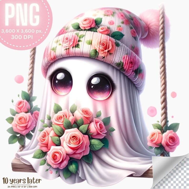 Floral Boo Watercolor Flower Ghost High Quality Clipart 24 PNG, Cute ...