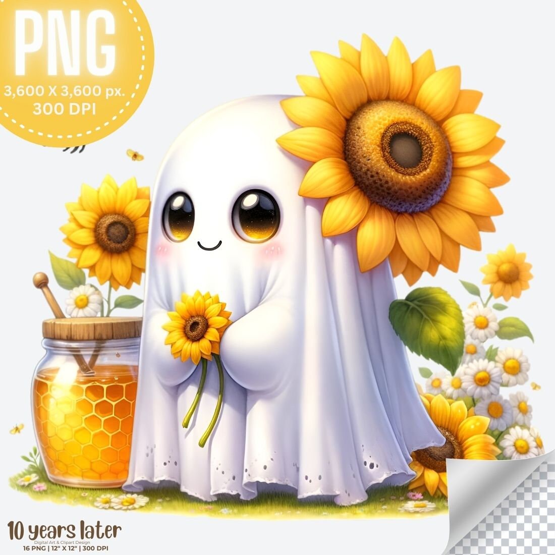 Boo Bee Watercolor Honey Bee Ghost High Quality Clipart 13 PNG, Cute ...