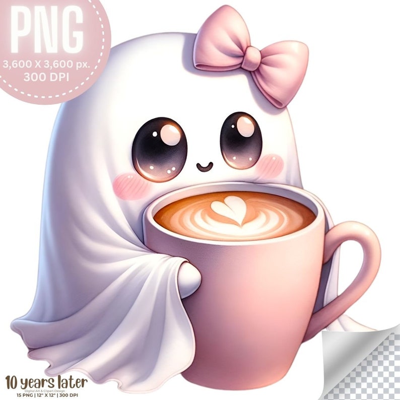 Pinky Cute Coffee Ghost Hight Quality Clipart 15 PNG | Watercolor Pink ...