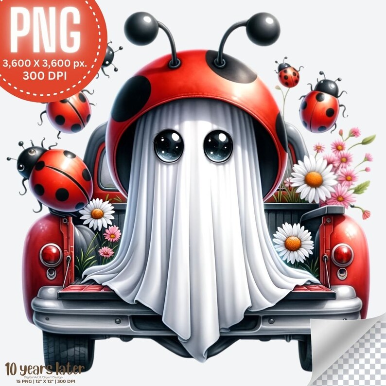 Boo Bug! Watercolor Ladybug Ghost High Quality Clipart 15 PNG, Cute Red ...