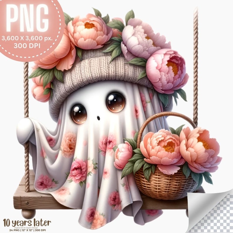 Floral Boo Watercolor Flower Ghost High Quality Clipart 24 PNG, Cute ...