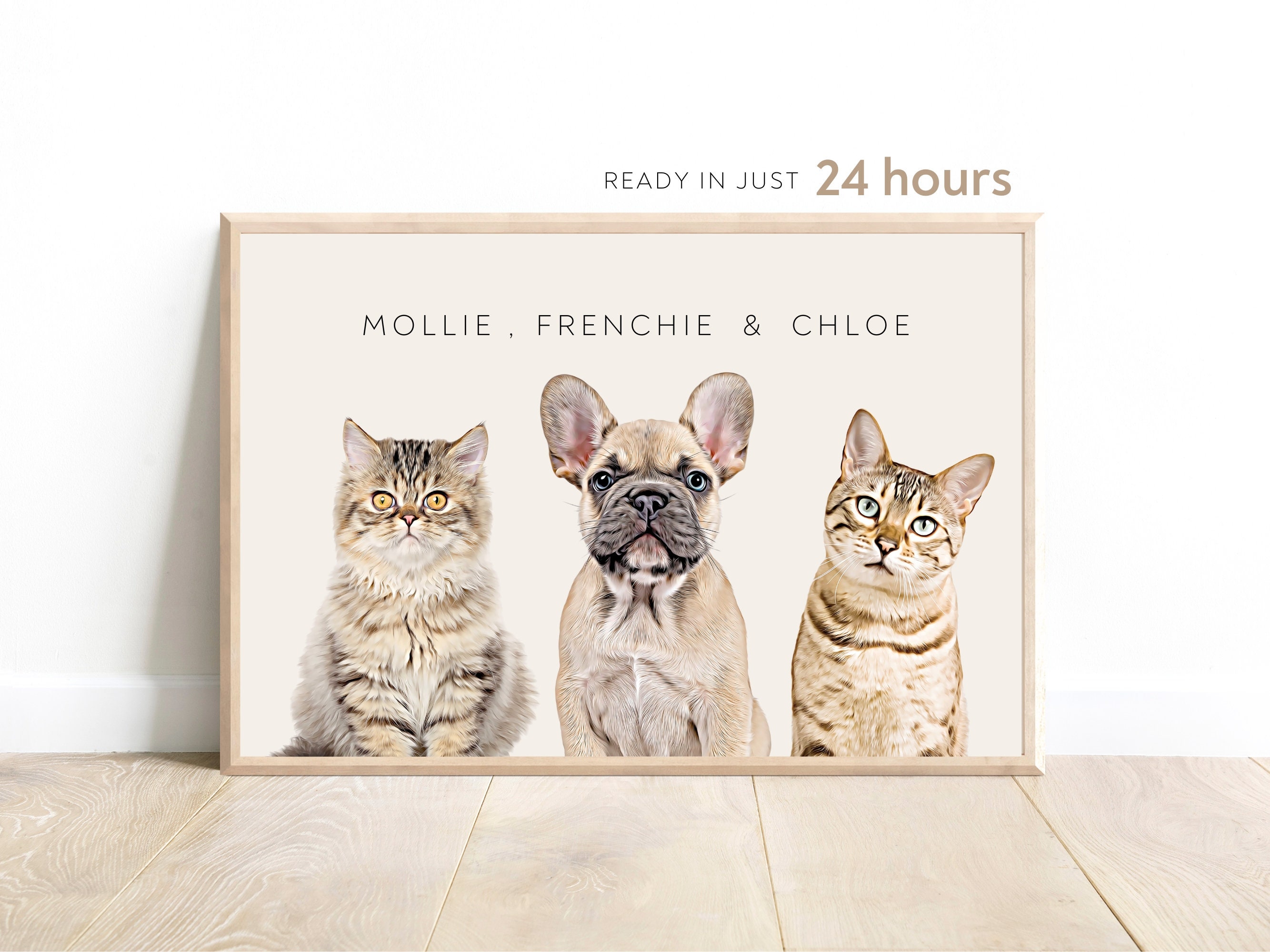 Multi Pet Portrait Custom Pet Portraits Using Pet Photo Cat Sympathy ...