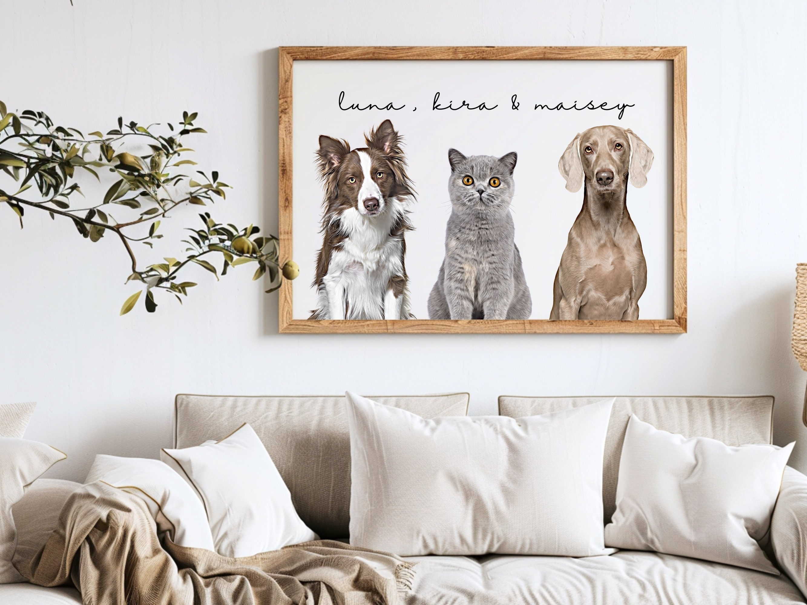 Multi Pet Portrait, Custom Pet Portraits Using Pet Photo, Cat Sympathy ...