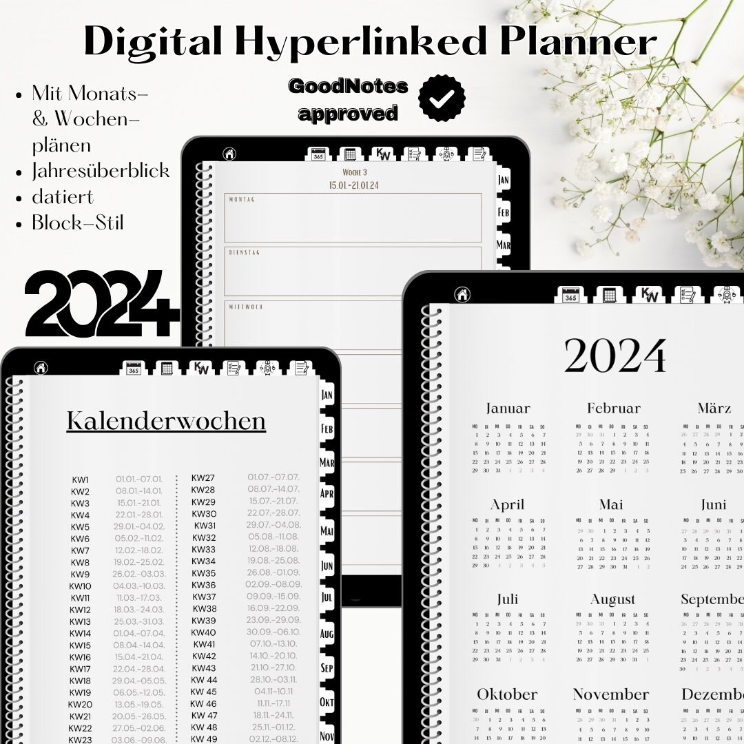 Digital Calendar 2024, Hyperlinked Planner With Habit Tracker, Dated ...