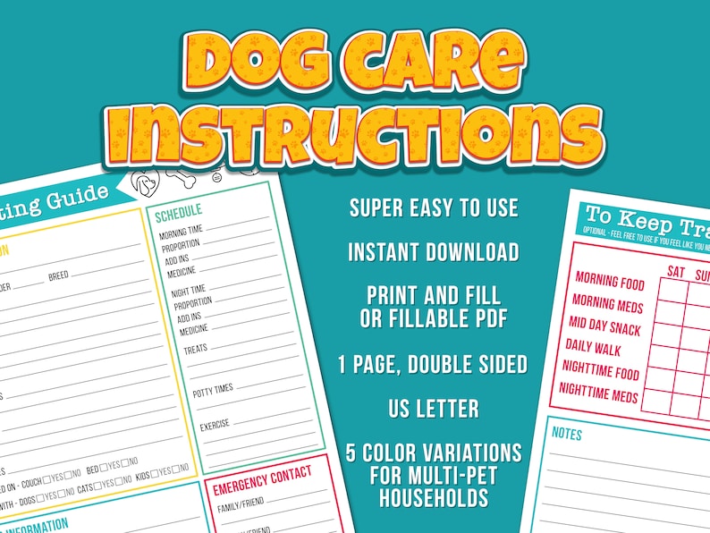 Dog Sitters Guide - Pet Care, Instructions, Notes, and More - Digital ...