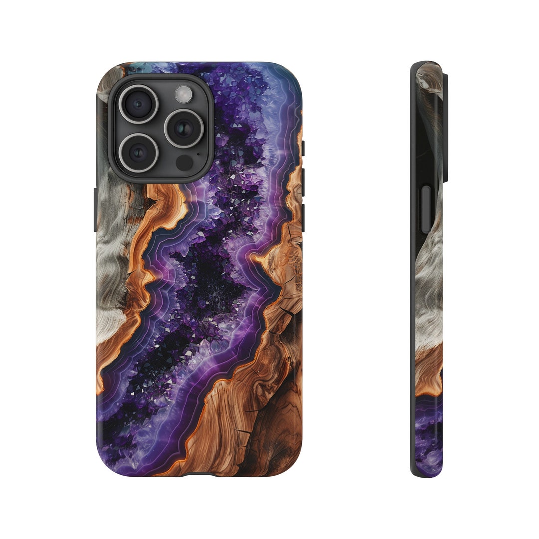 Purple Amethyst & Wood Imitation Phone Case, Rock Lovers Case for ...