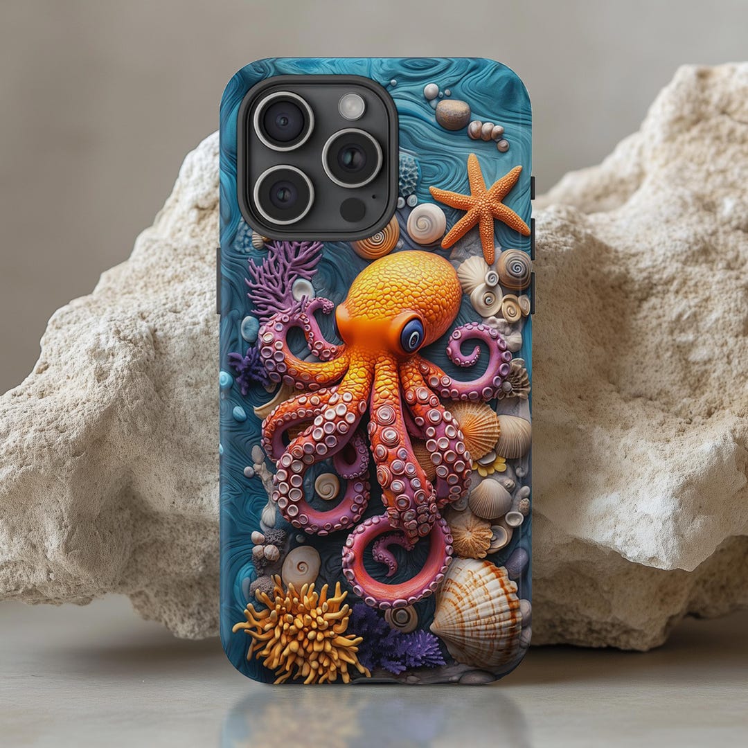 Octopus & Nautical Sea Life Printed Phone Case, Ocean-themed Art for ...