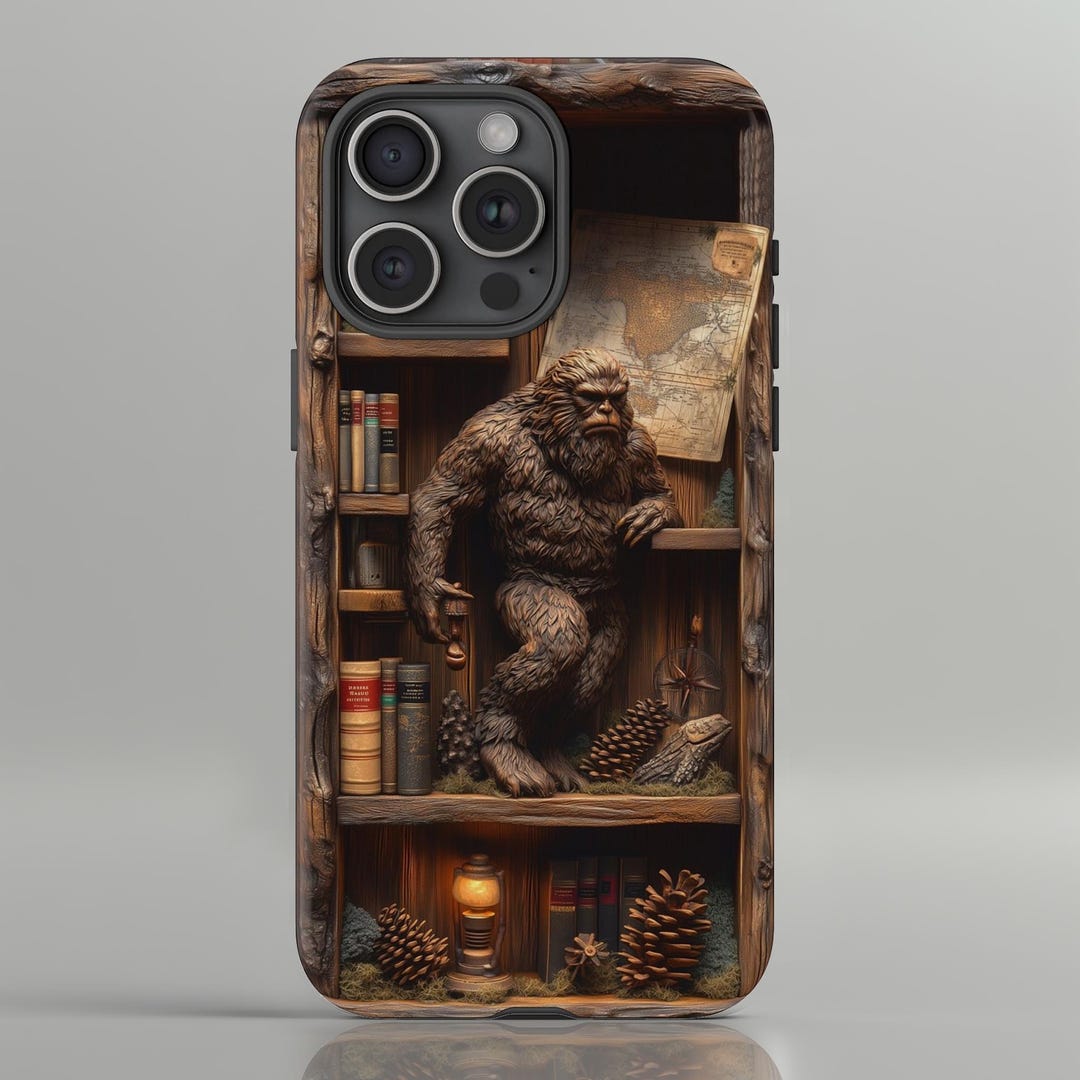 Bigfoot Bookshelf Phone Case, Rustic Sasquatch Bookcase - Etsy