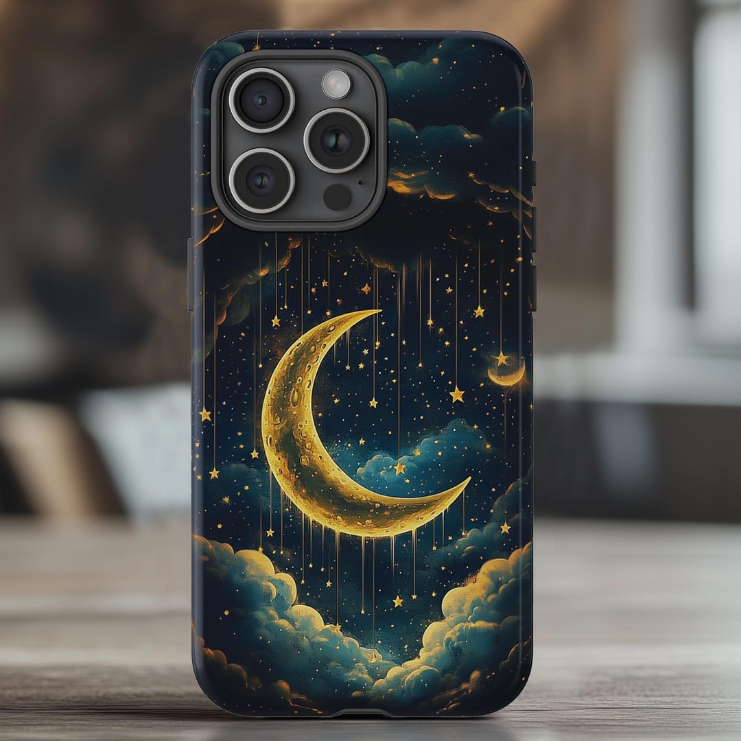 Crescent Moon Starry Night Sky Phone Case, Celestial Design, Outer ...