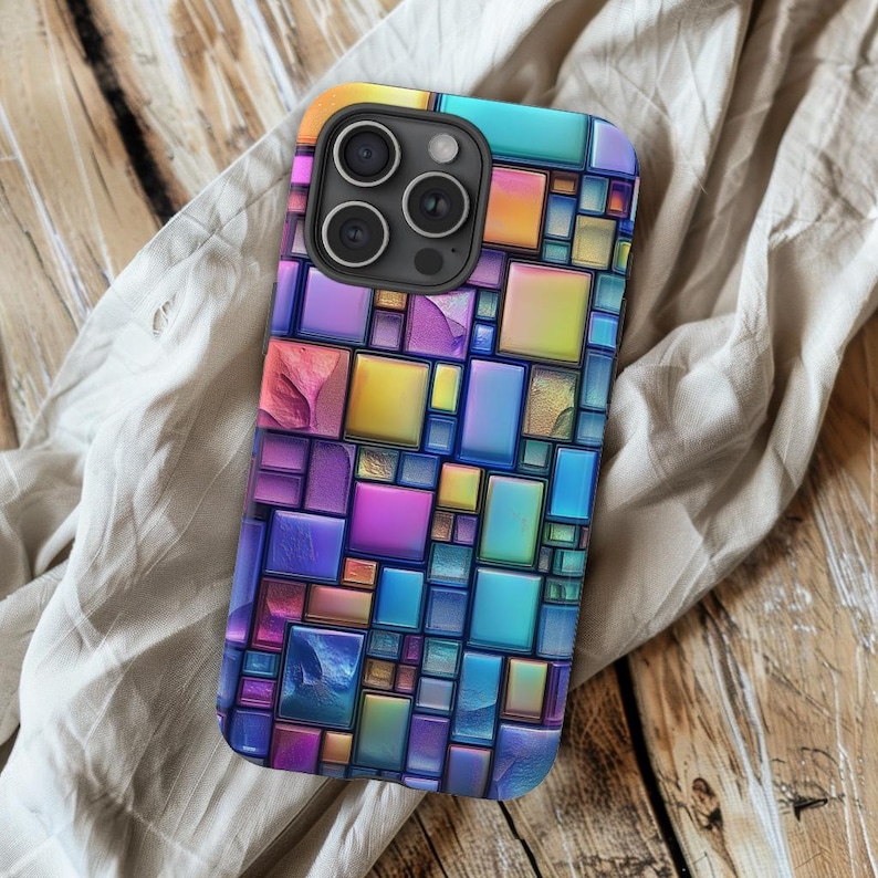 Rainbow Mosaic Stained Glass Illusion Tile Phone Case, Iridescent Glass ...