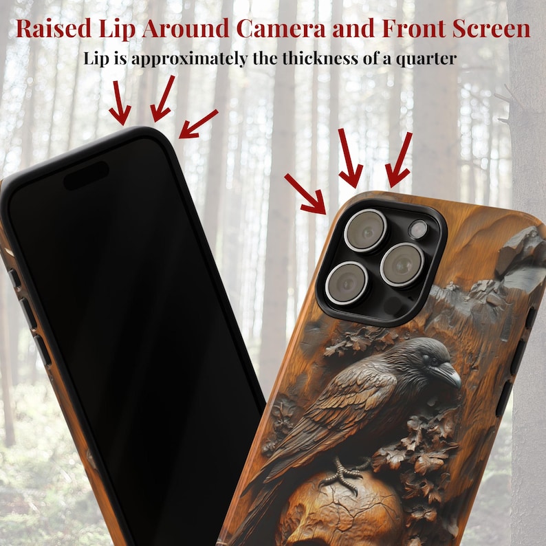Dark Gothic Raven on Skull Faux Wood Carving, Dark Academia Phone Case ...