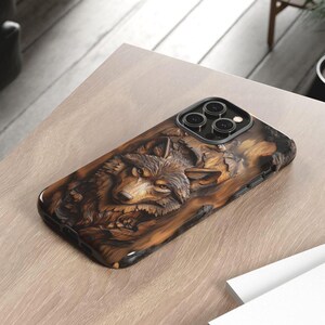 Alpha Wolf Faux Wood Carved Phone Case, Wilderness Phone Case, Printed ...