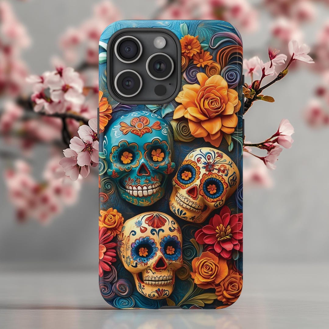 Mexican Sugar Skull Phone Case, Day of the Dead Art, Floral Design - Etsy