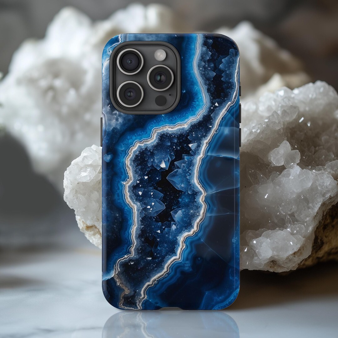 Blue Geode Gemstone Cover, Blue Agate Phone Case, Brazilian Agate ...