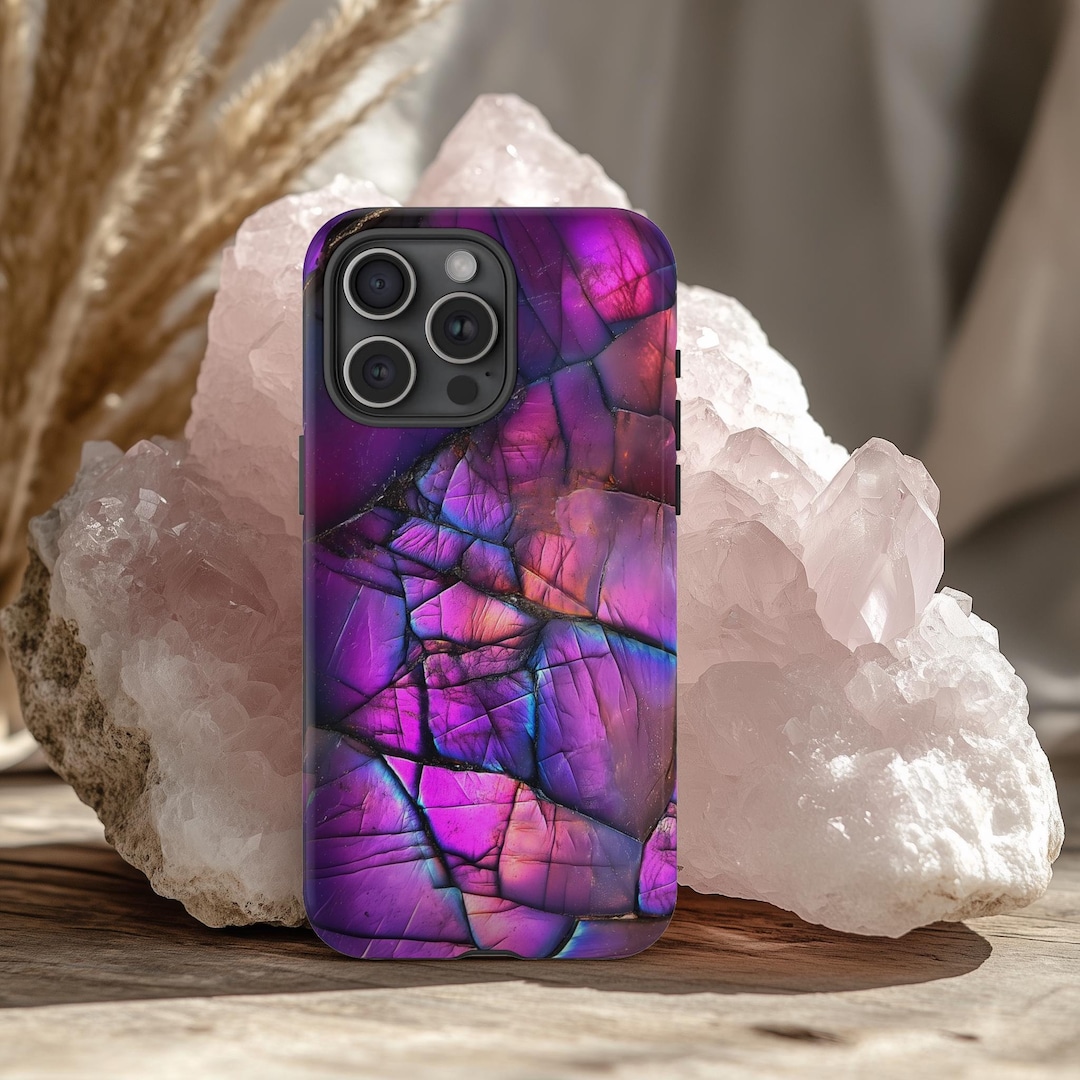 Purple Labradorite Gemstone Phone Case, Rocks & Minerals, Crystal Cover ...