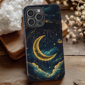 Crescent Moon Starry Night Sky Phone Case, Celestial Design, Outer ...