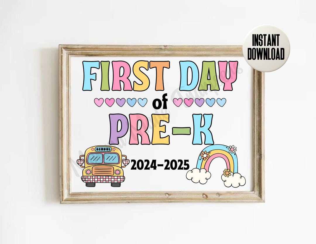 First Day/last Day of Pre-k Printable Sign Retro Bus - High Quality ...