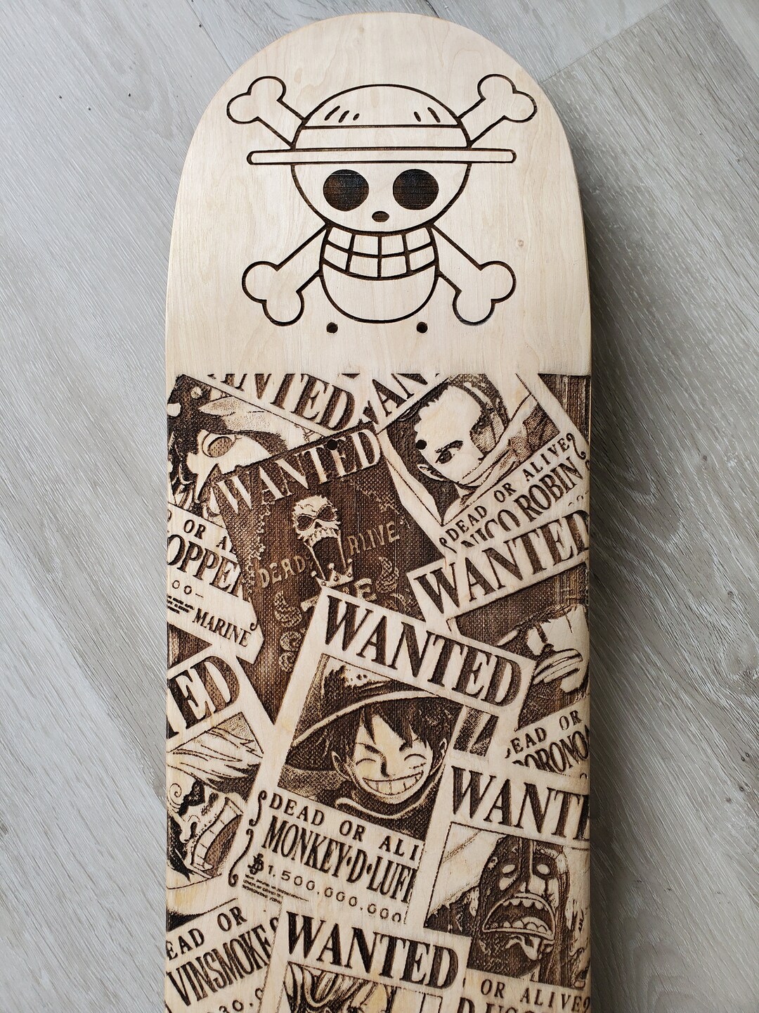 One Piece Wanted Collage Laser Engraved Custom Skateboard Wall Art ...