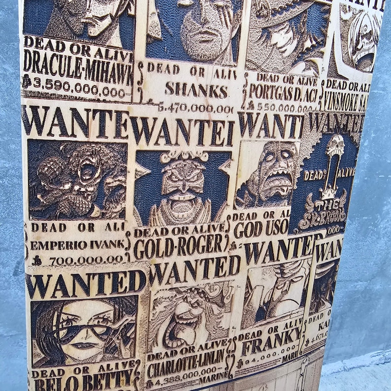 One Piece Wanted Posters Collage Laser Engraved Skateboard NEW EDITION ...