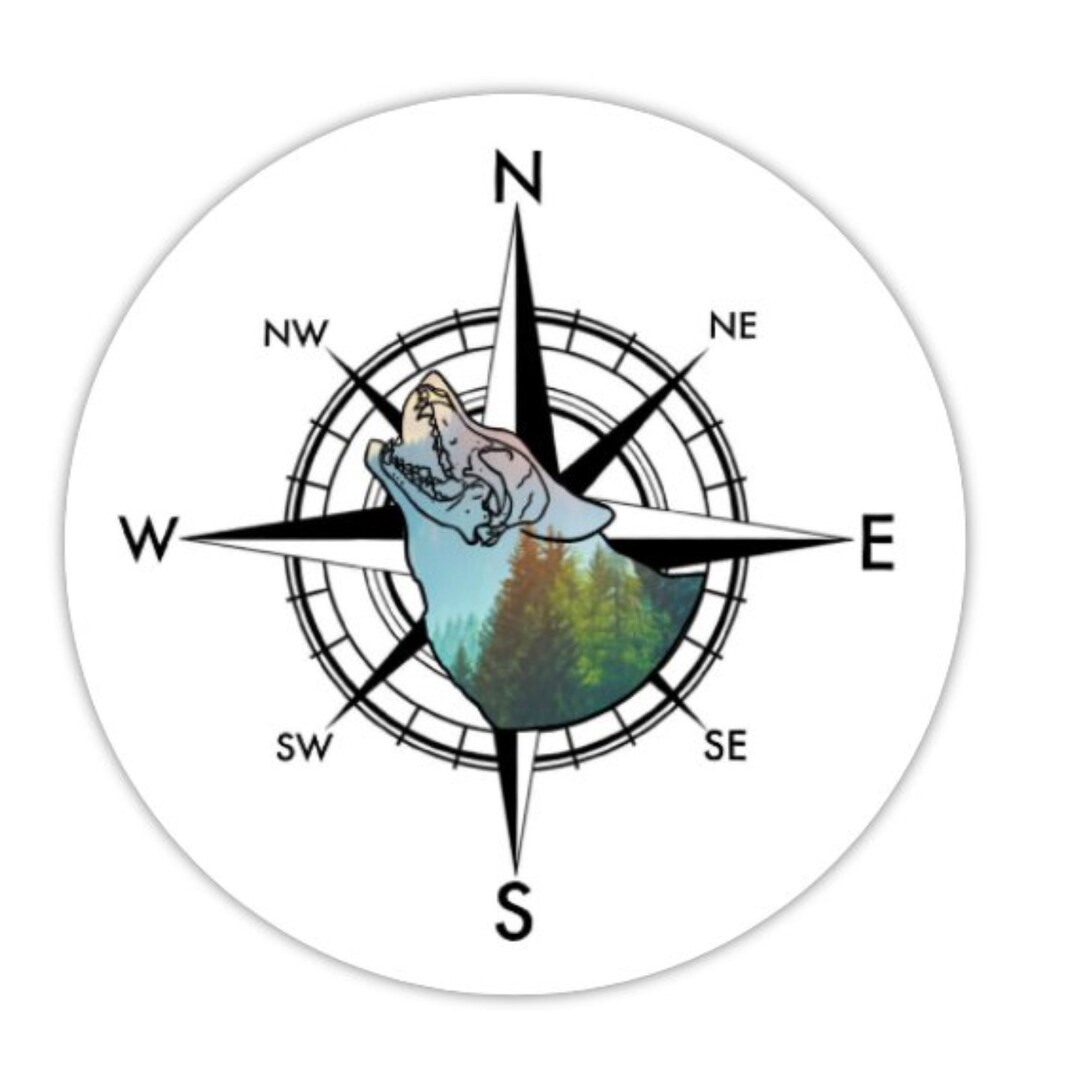 Compass Wolf Skull Mountain Sticker - Etsy