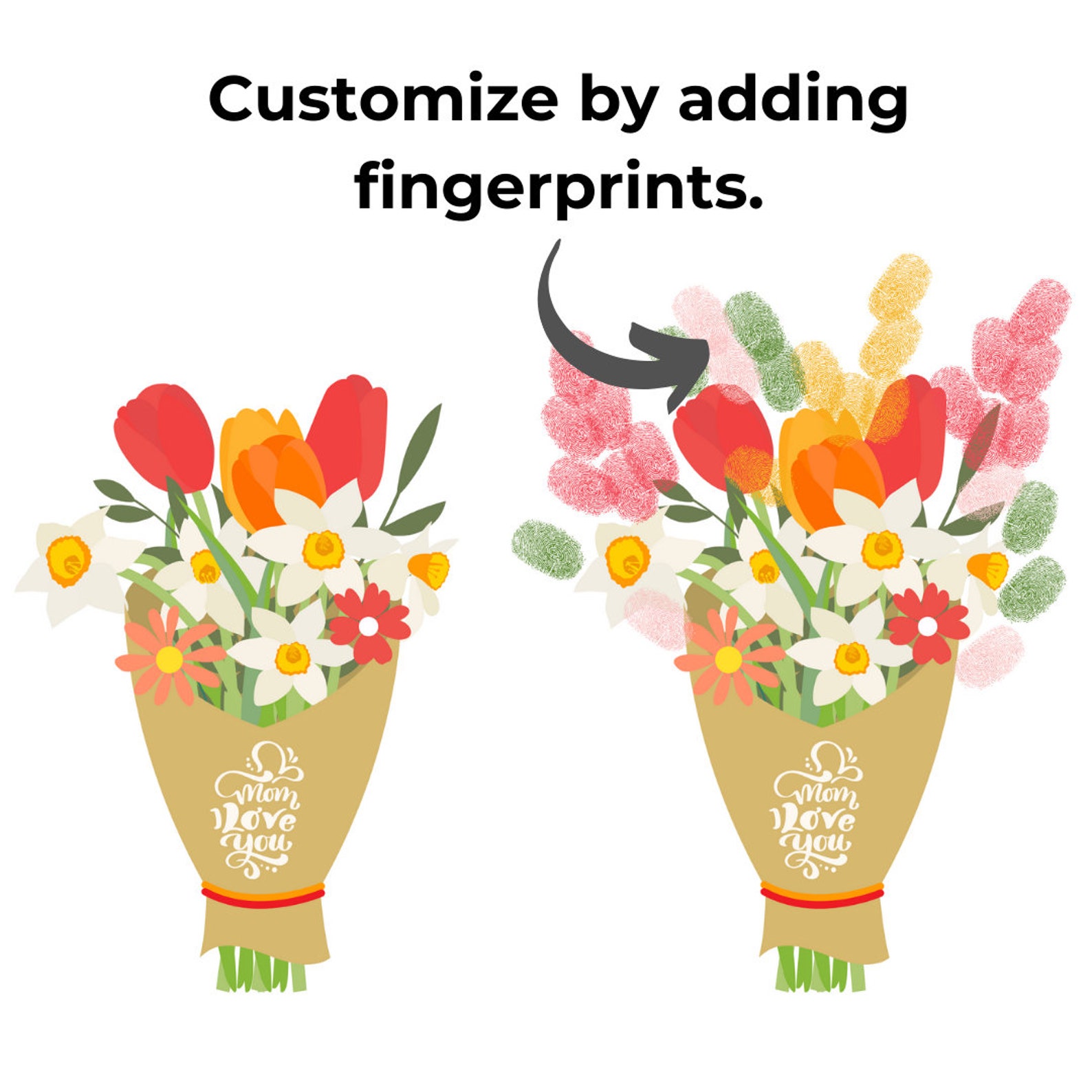 Flower Handprint Art Fingerprint Mom Gift From Kids Handprint Gift ...