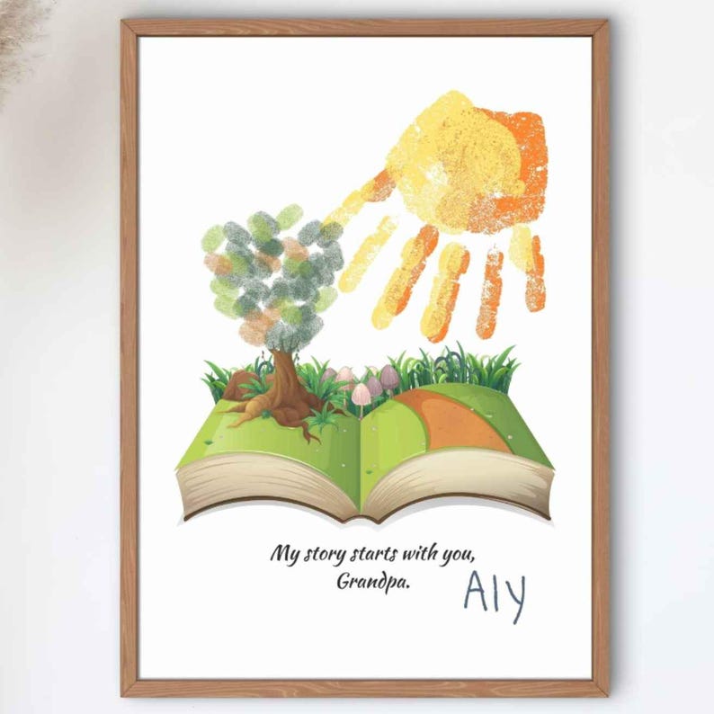 Grandpa Handprint Art Gift Printable Fishing Reading Space Nature ...
