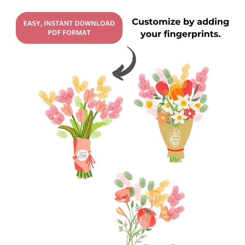 Flower Handprint Art Fingerprint Mom Gift From Kids Handprint Gift ...