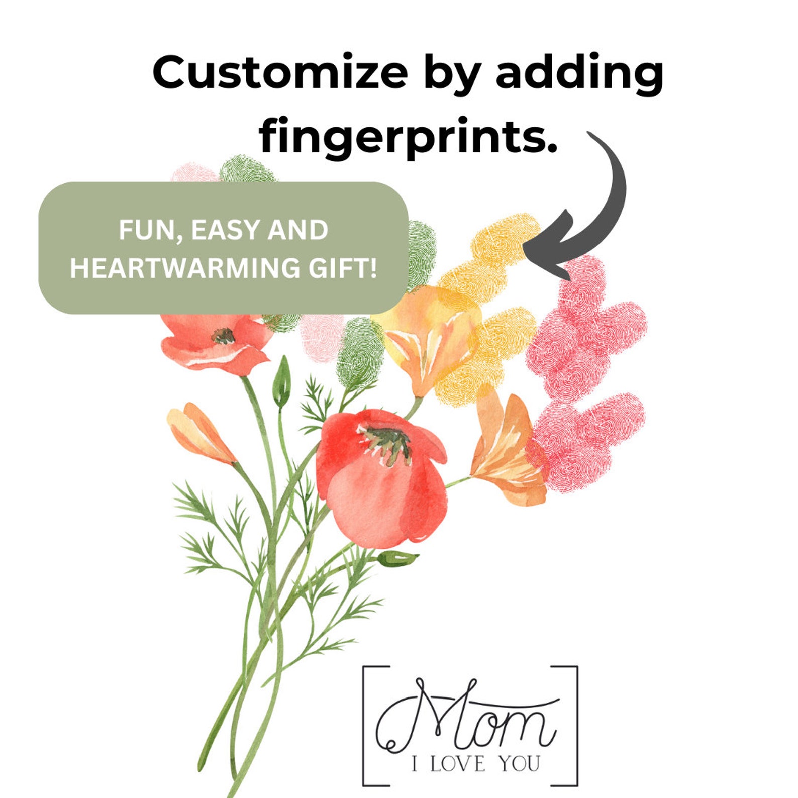 Flower Handprint Art Fingerprint Mom Gift From Kids Handprint Gift ...