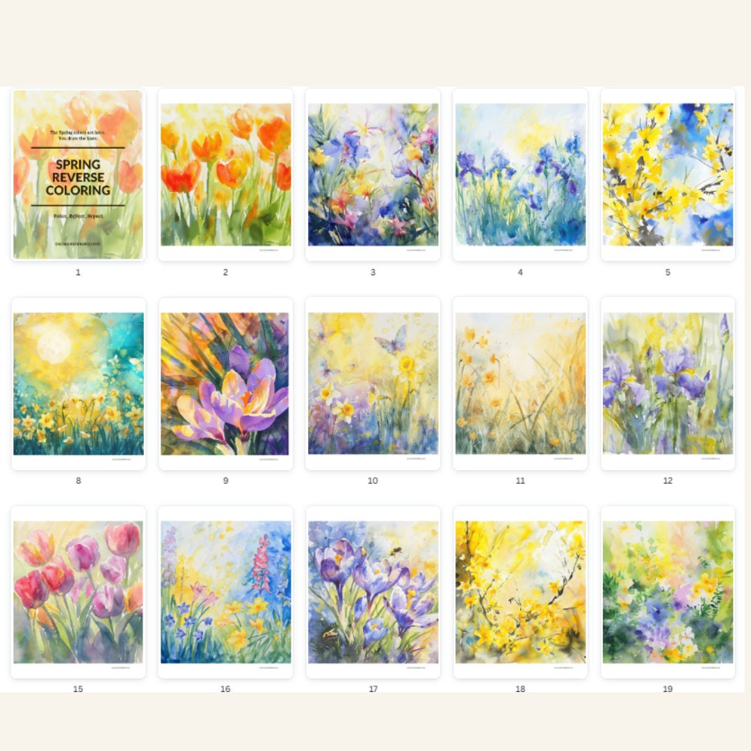 Spring Garden Floral Coloring Bundle Stress Relief Adult Coloring Pages ...