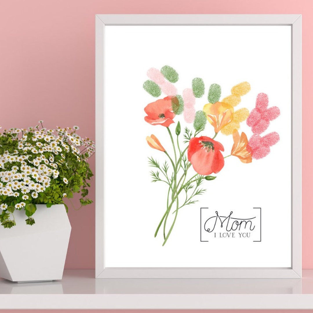 Flower Handprint Art Fingerprint Mom Gift From Kids Handprint Gift ...