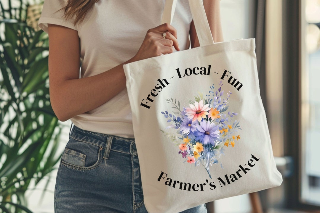 Farmer's Market Flower Tote Bag, Grocery Cotton Canvas Tote Bag, Farmer ...