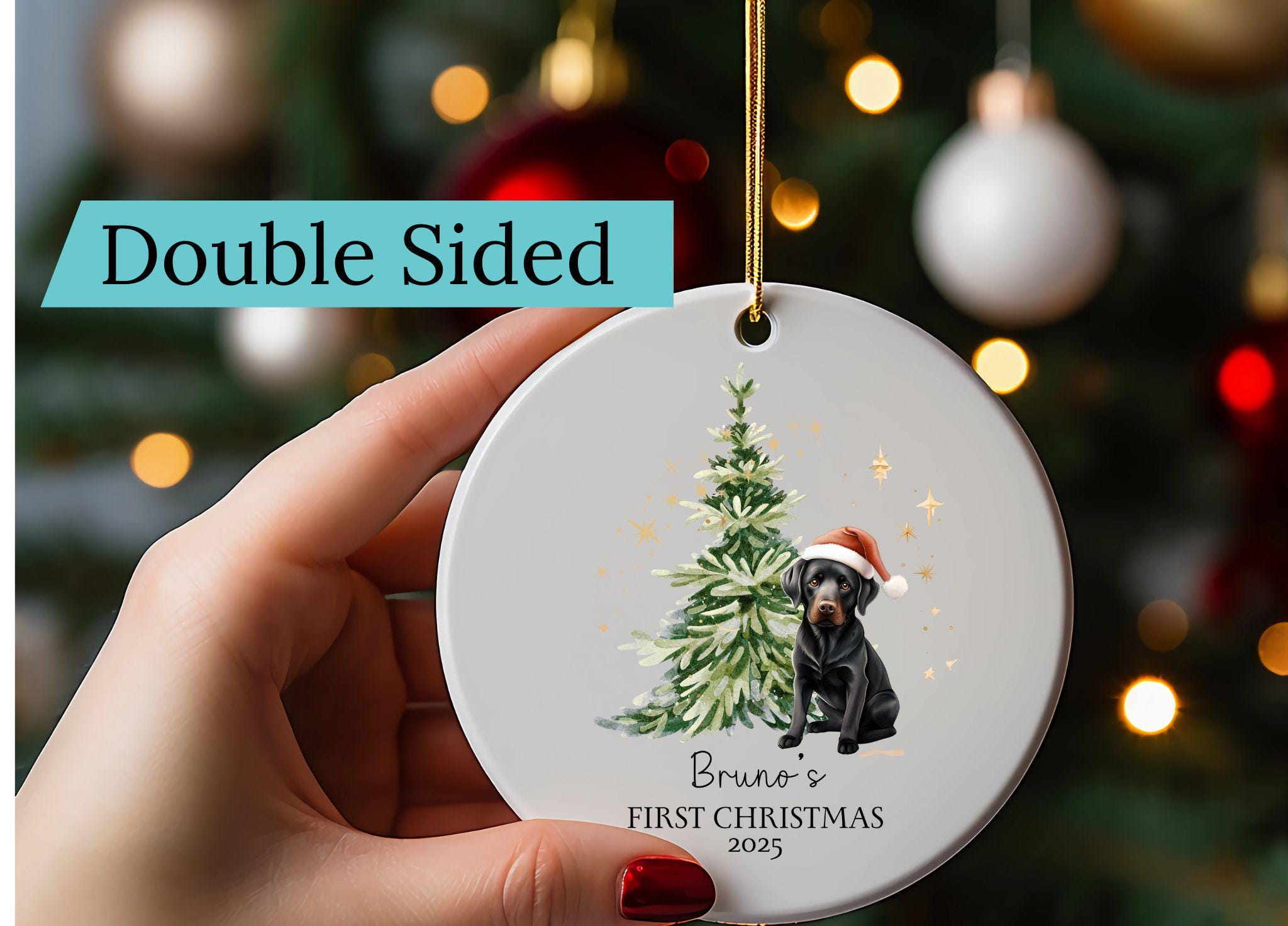 Black Labrador With Christmas Tree Ceramic Ornament | Personalized Pet ...