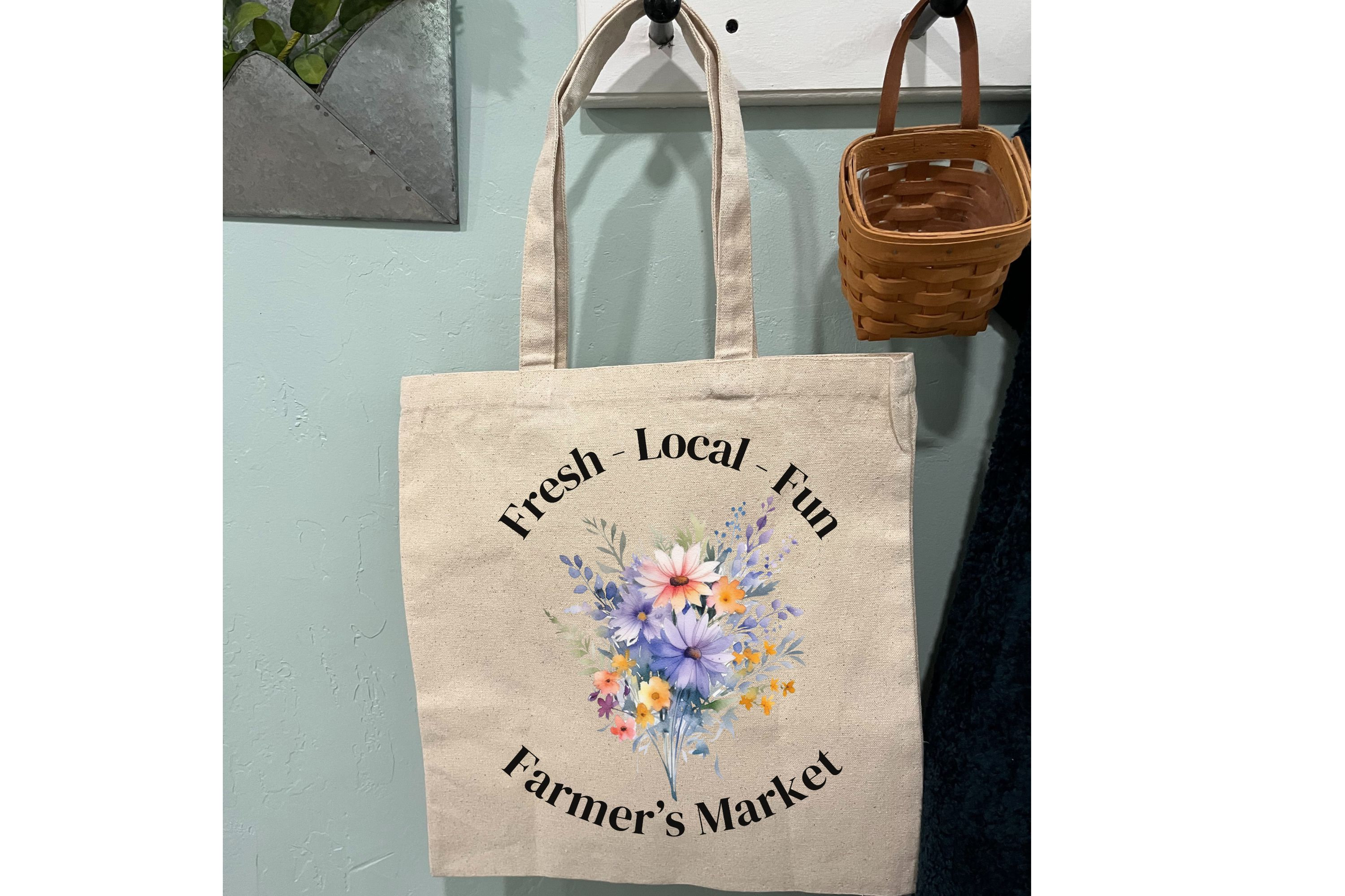 Farmer's Market Flower Tote Bag, Grocery Cotton Canvas Tote Bag, Farmer ...