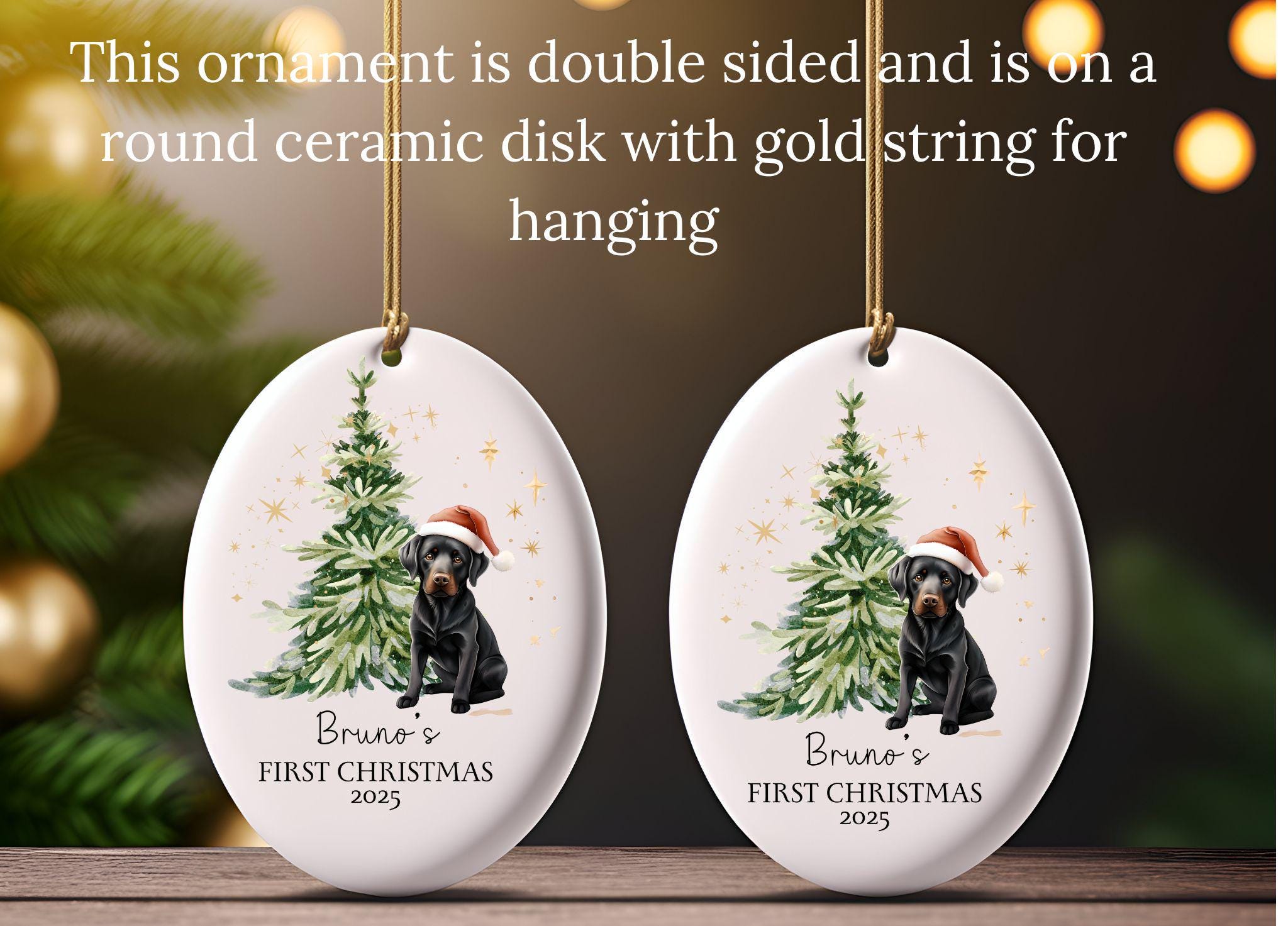 Black Labrador With Christmas Tree Ceramic Ornament | Personalized Pet ...