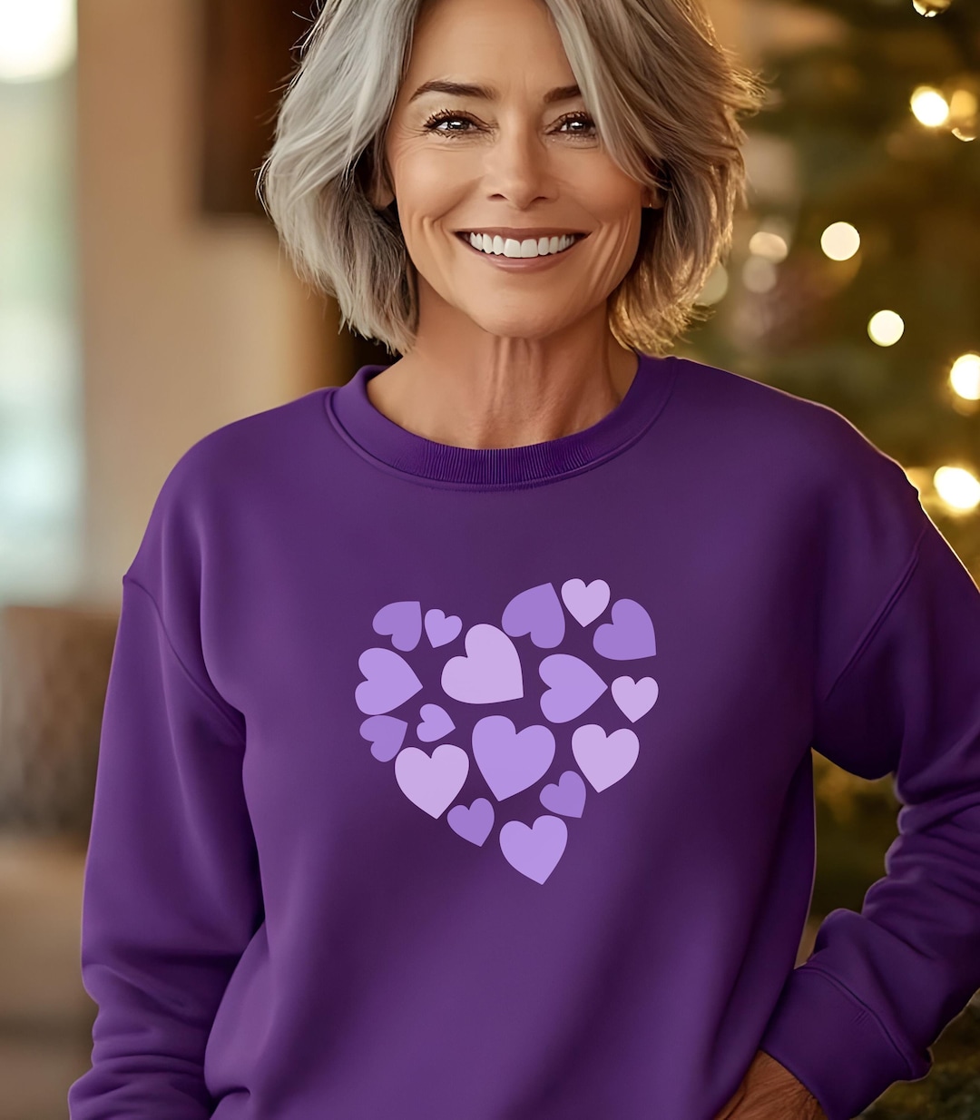 Purple Hearts Sweatshirt, Purple Valentine's Day Sweater, Purple Hearts ...