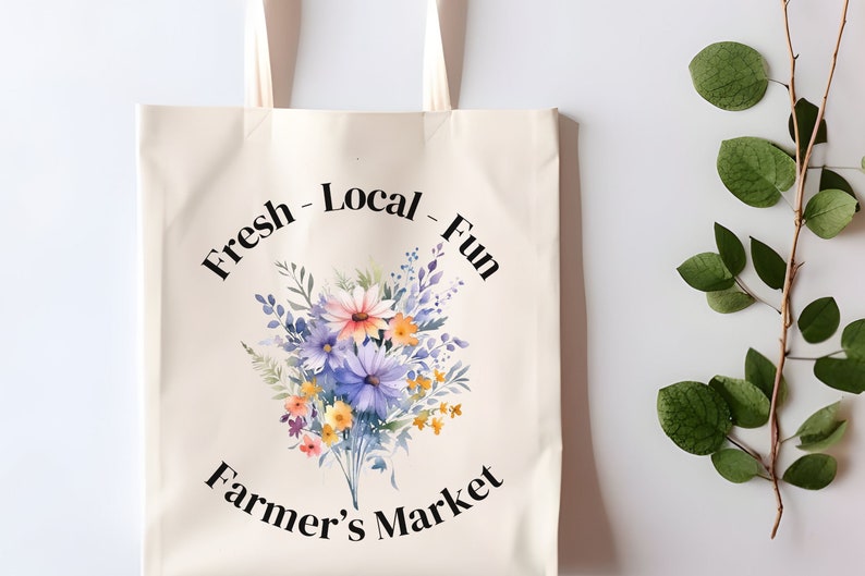 Farmer's Market Flower Tote Bag, Grocery Cotton Canvas Tote Bag, Farmer ...