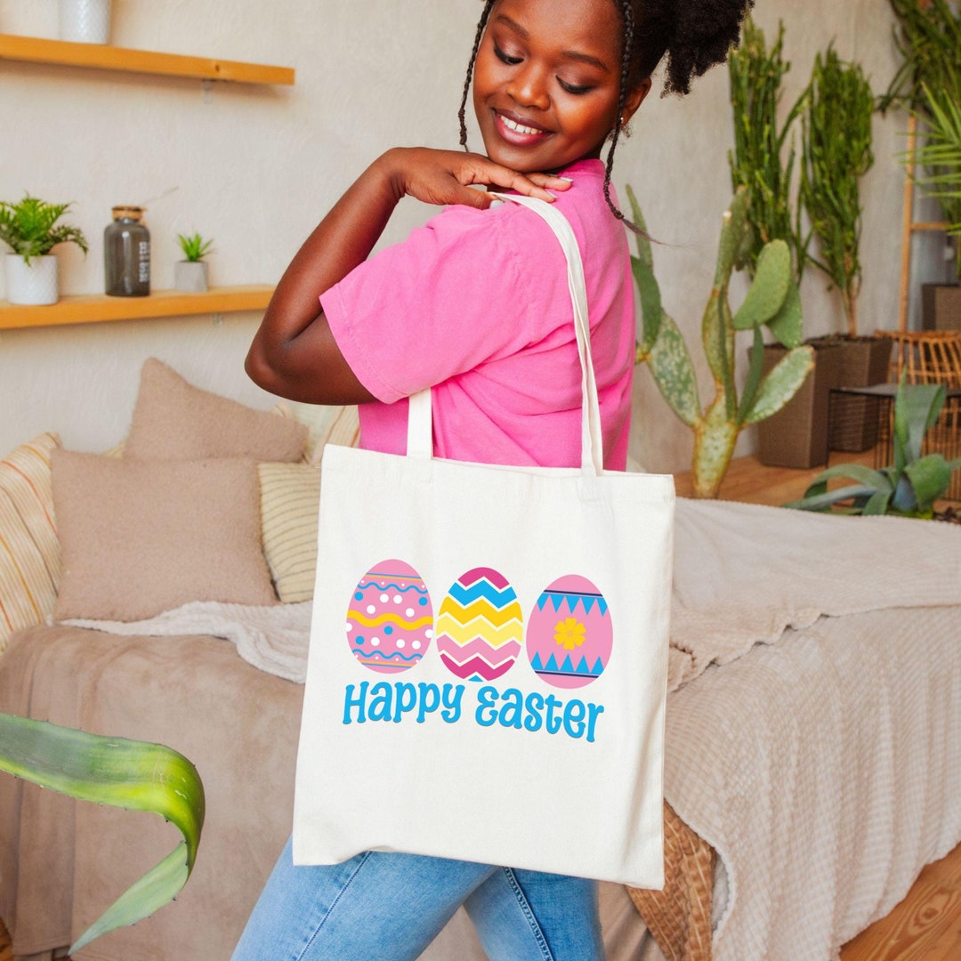Easter Tote Bag, Happy Easter Tote, Easter Egg Hunting Tote Bag, Easter ...