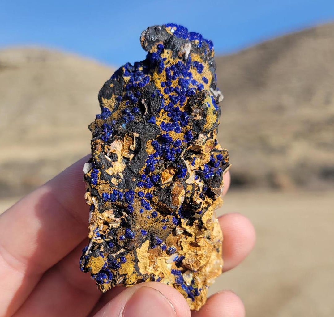 Mini Azurite Clusters on Rock Matrix - Natural Azurite Mineral Specimen ...