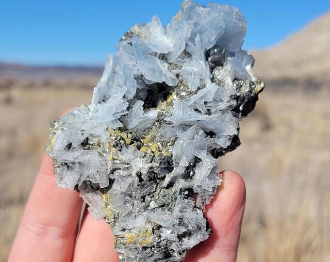 Stunning Blue Barite Crystal Cluster With Arsenopyrite Crystals and ...