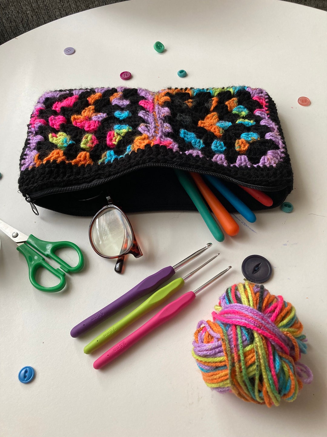 Handmade Granny Square Pouch, Crochet Zipper Bag, Colorful Storage ...