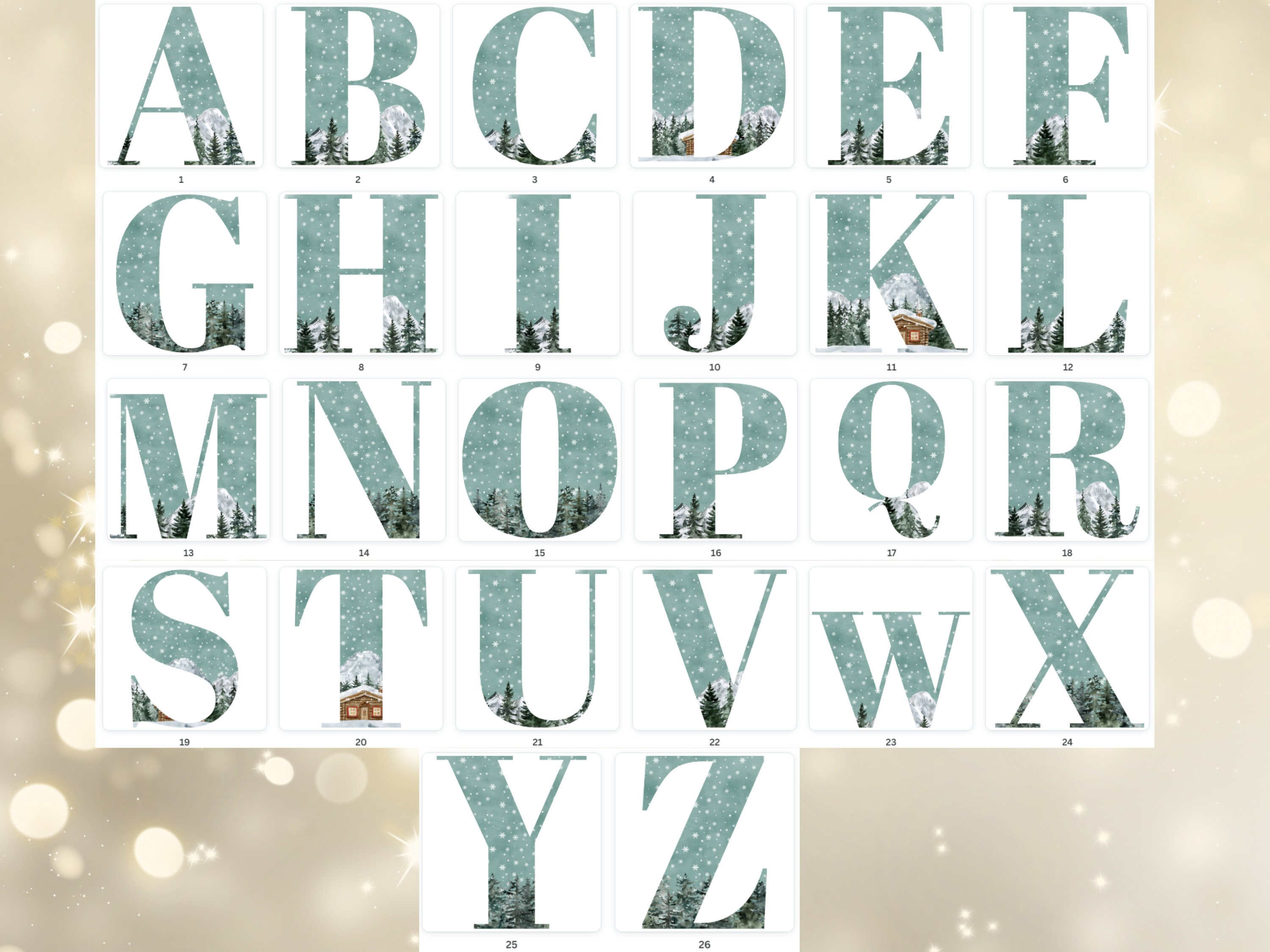 26 PNG Watercolor Snowy Woods Christmas Alphabet Clipart, Christmas ...