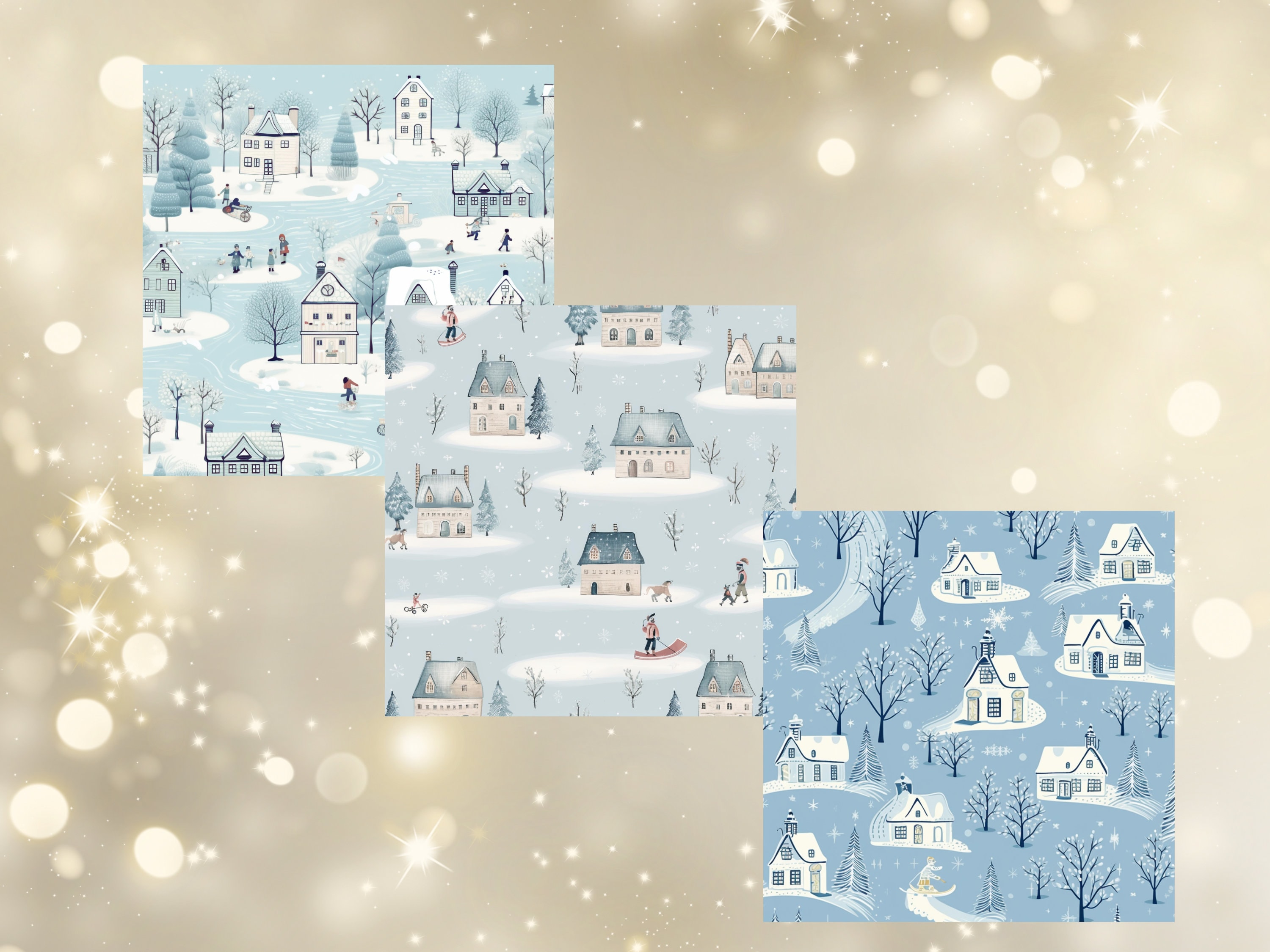Printable Winter Village Digital Paper Pack, Christmas Ephemera ...