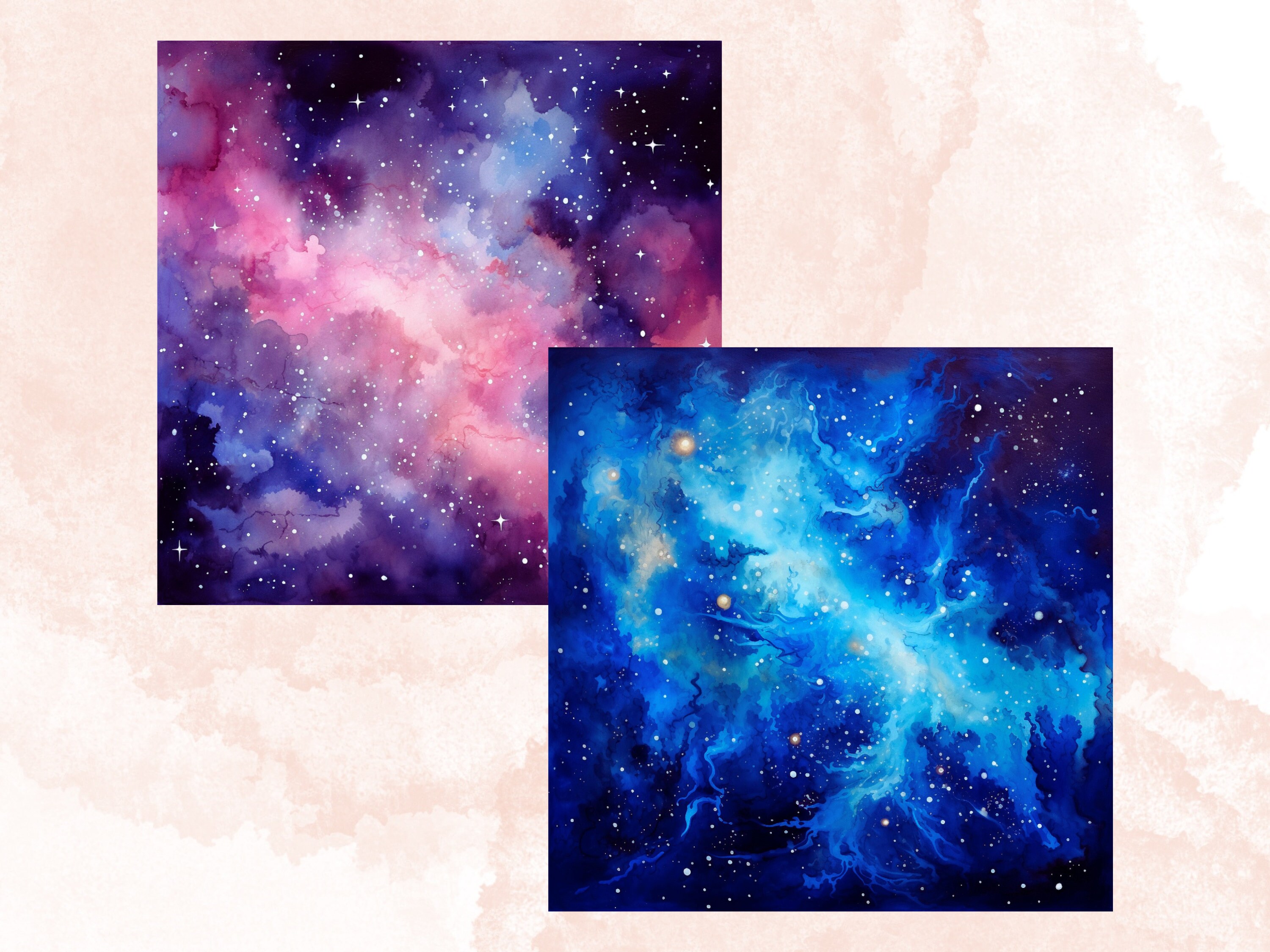 Watercolor Galaxy Background Digital Paper, Painted Galaxy, Galaxy ...