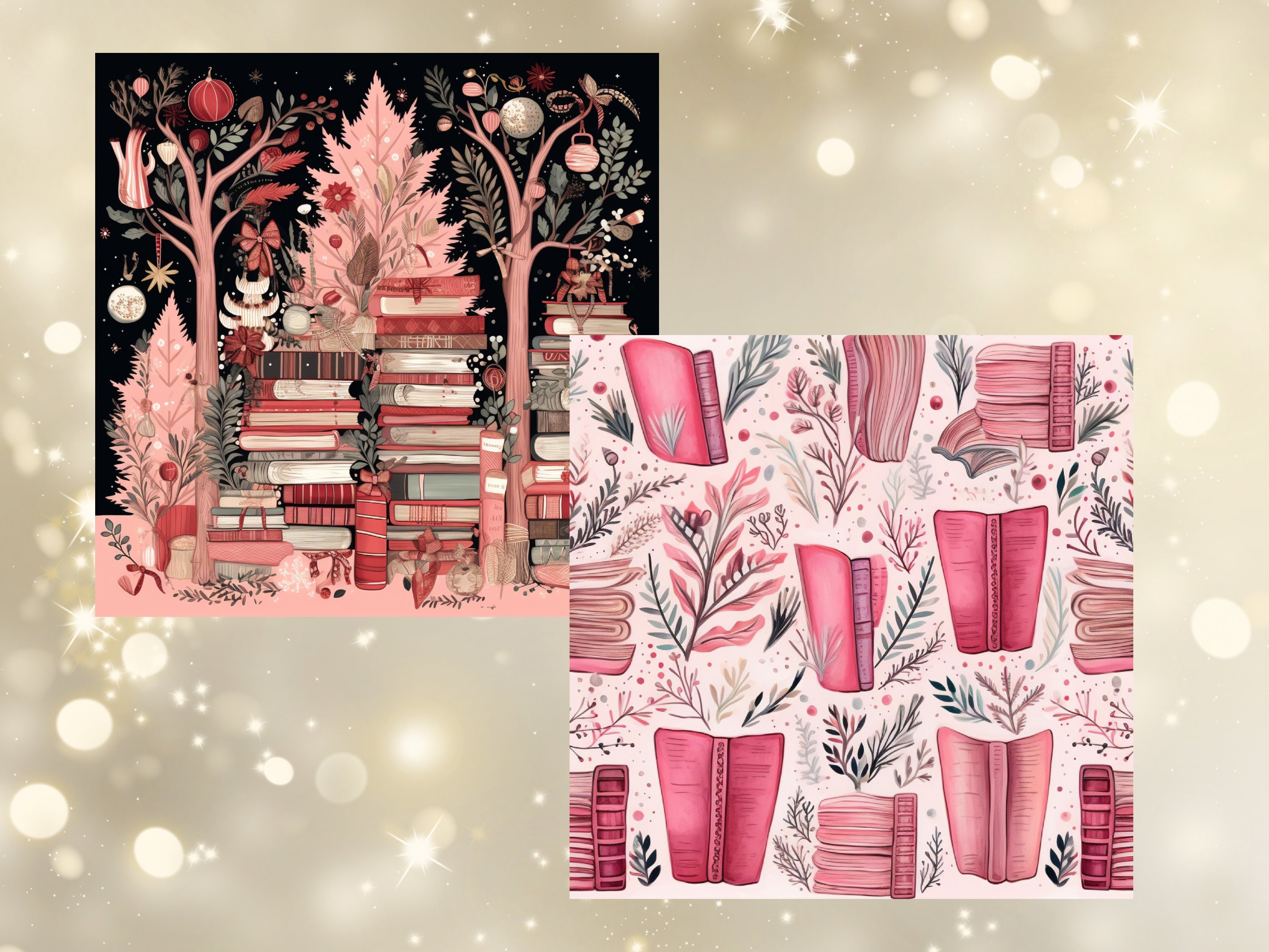Pink Vintage Book Christmas Printable Paper, Pink Retro Vintage ...